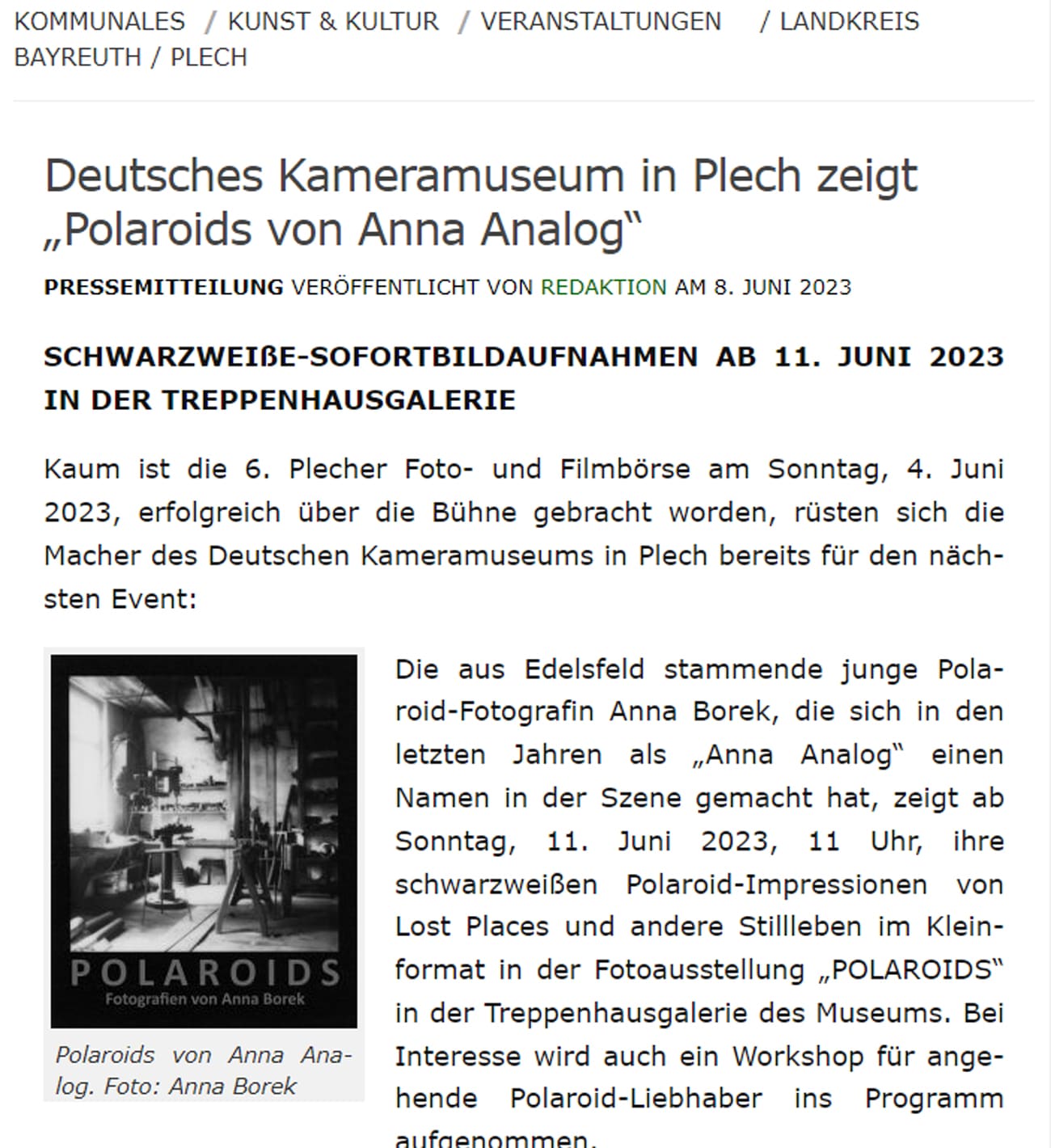 Der neue Wiesentbote: Ankündigung Ausstellung "POLAROIDS von Anna ...